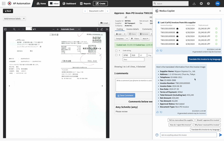 AI copilot for invoice approvers | Medius
